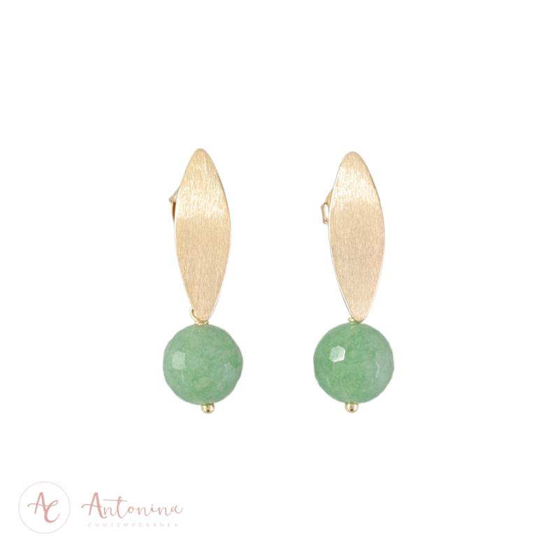 BRINCO BASE NAVETE COM QUARTZO VERDE BANHADO EM OURO 18 K