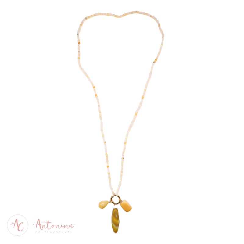 COLAR MINIMALISTA JADE CALCITA MESCLADA COM JADE LIMA E ARAGONITA