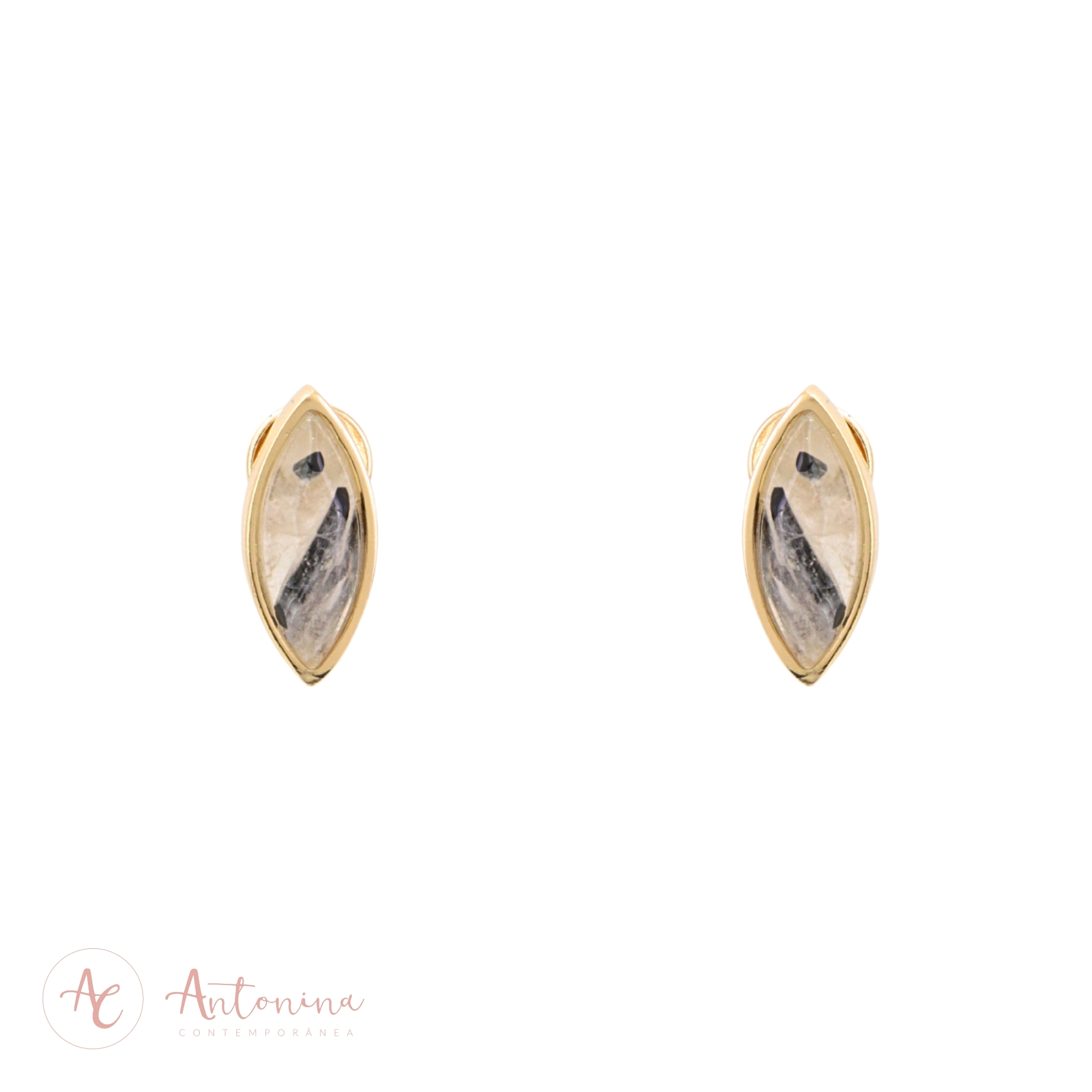 BRINCO NAVETE RUTILO GRAFITADO BANHADO EM OURO 18K